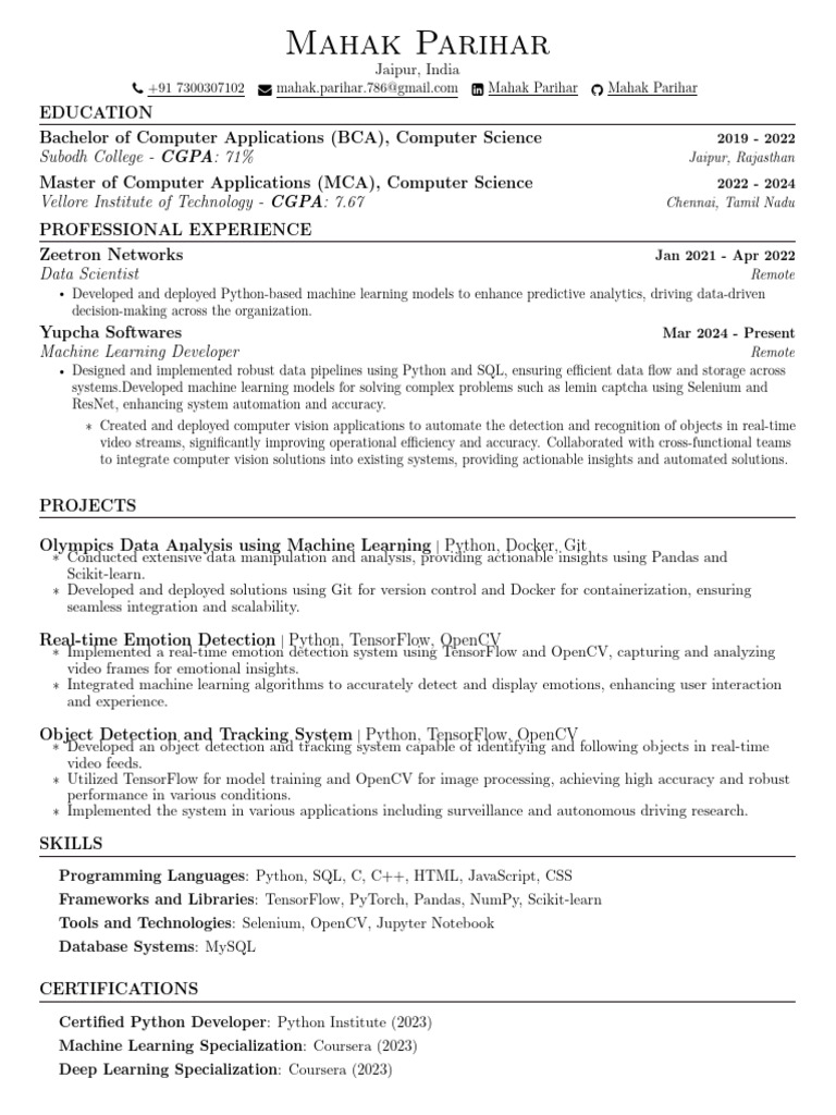 Mahak Resume | PDF | Machine Learning | Python (Programming Language) Mahak Resume | PDF | Machine Learning | Python (Programming Language)