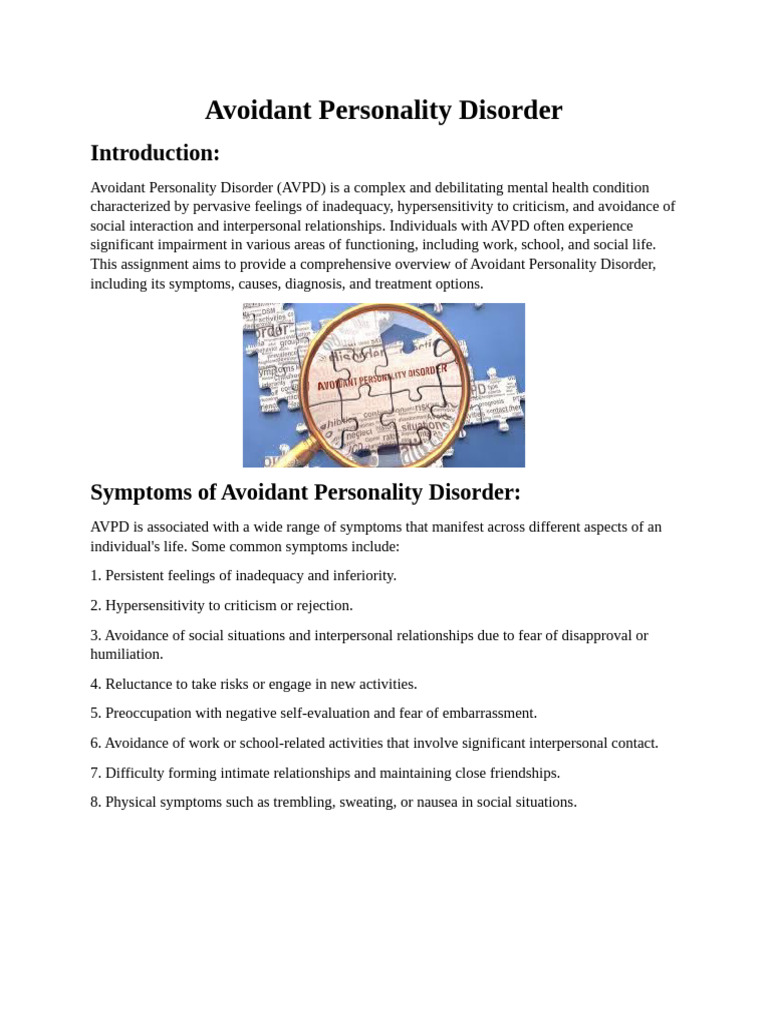 Avoidant Personality Disorder Pdf Mental Disorder Personality