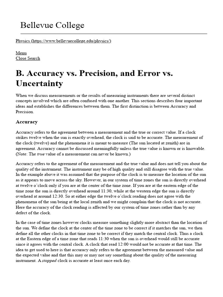 B. Accuracy vs. Precision, and Error vs. Uncertainty - Physics | PDF | Accuracy And Precision ...