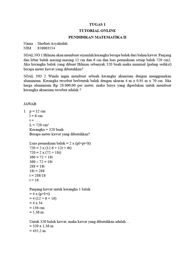 Tugas 1 - Pendidikan Matematika | PDF | Griya & Taman