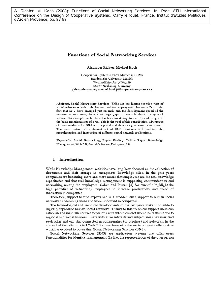 Functions of Social Networking Services | PDF | Social Networking ...