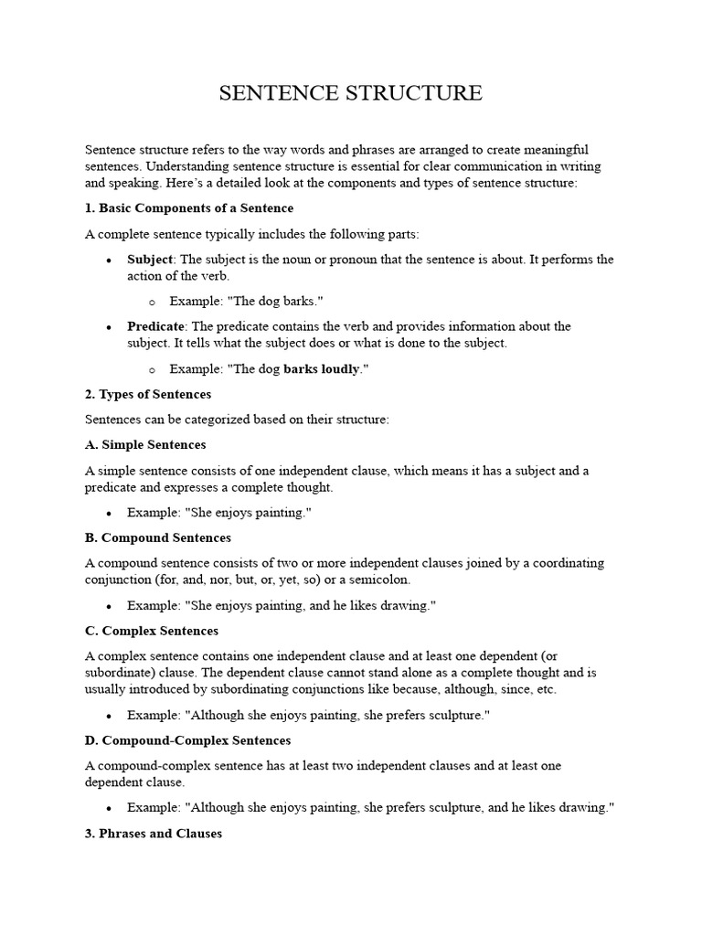 SENTENCE STRUCTURE | PDF | Sentence (Linguistics) | Clause