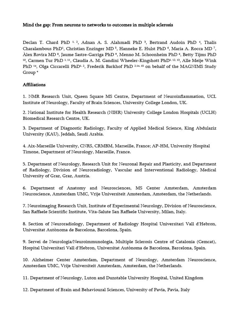 Neuronal Networks in Multiple Sclerosis | PDF | Multiple Sclerosis ...