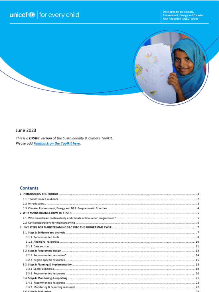 UNICEF Sustainability & Climate Toolkit | PDF | Disaster Risk Reduction