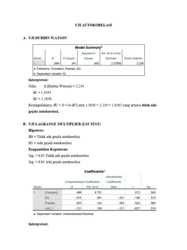 Hasil Uji Autokorelasi Dengan Data Multikolinearitas | PDF