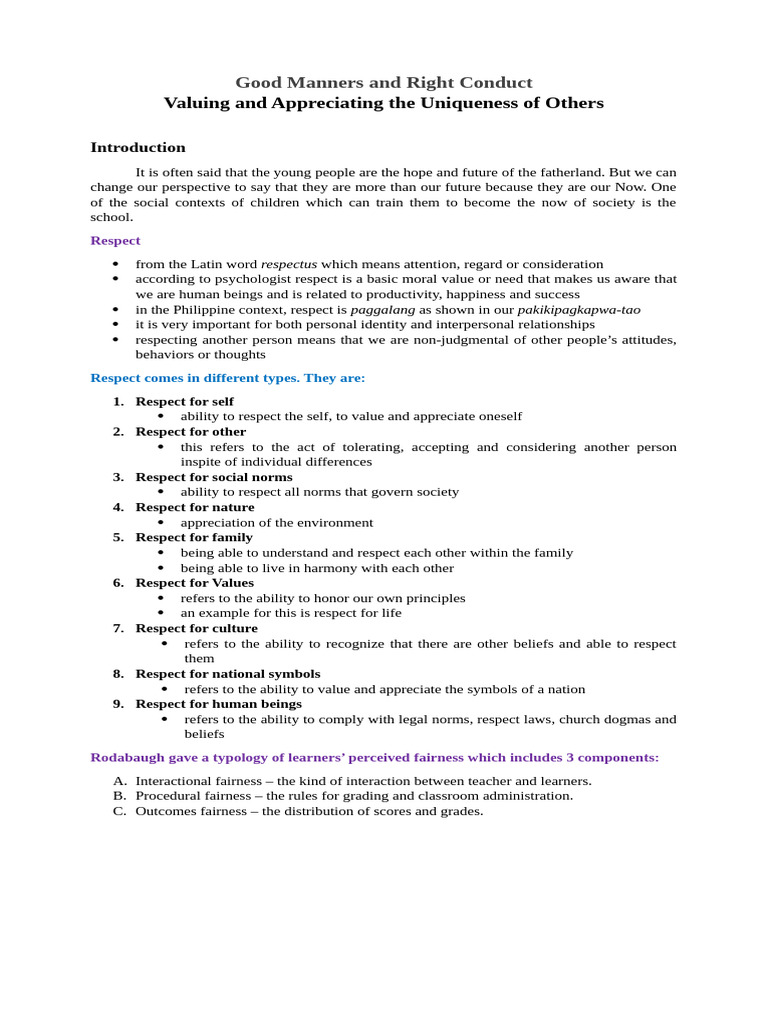 Valuing and Appreciating The Uniqueness of Others | PDF | Career ...