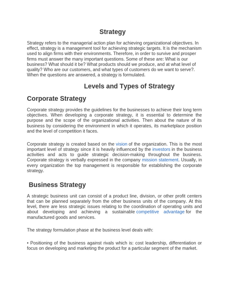 Understanding Levels of Business Strategy | PDF | Strategic Management ...