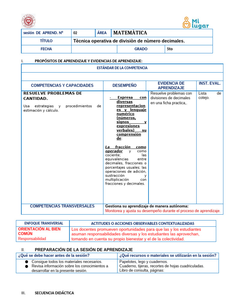SESIÒN 02 Tècnica de La Divisiòn Con Decimales Usando Legos. | PDF ...