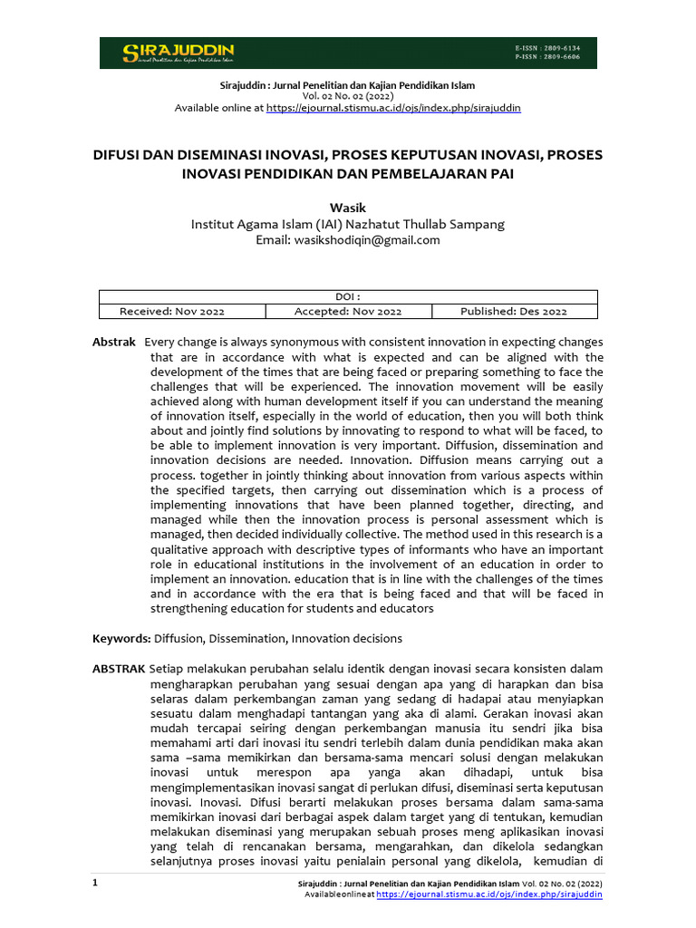 Difusi DAN Diseminasi Inovasi, Proses Keputusan Inovasi, Proses Inovasi Pendidikan DAN ...