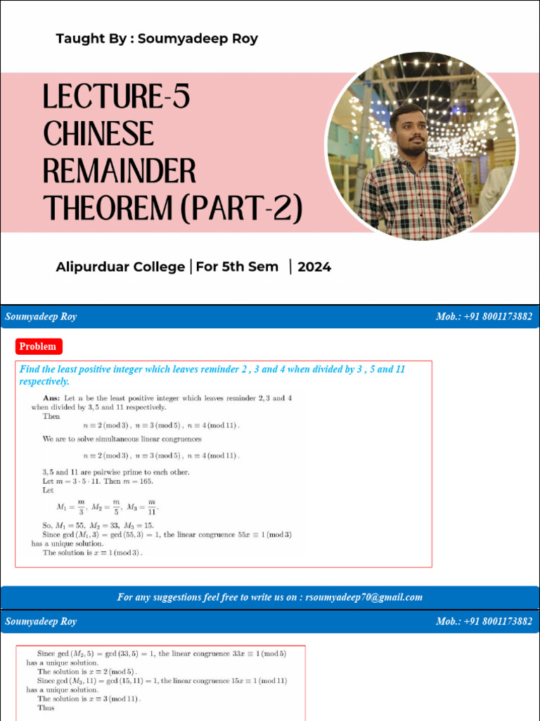LECTURE-5 CHINESE REMAINDER THEOREM ( PART - 2 ) | PDF | Mathematics ...