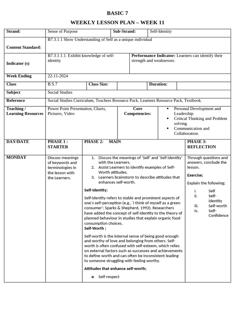 BS7 1st Term Wk11 - Social | PDF | Self Esteem | Self Concept