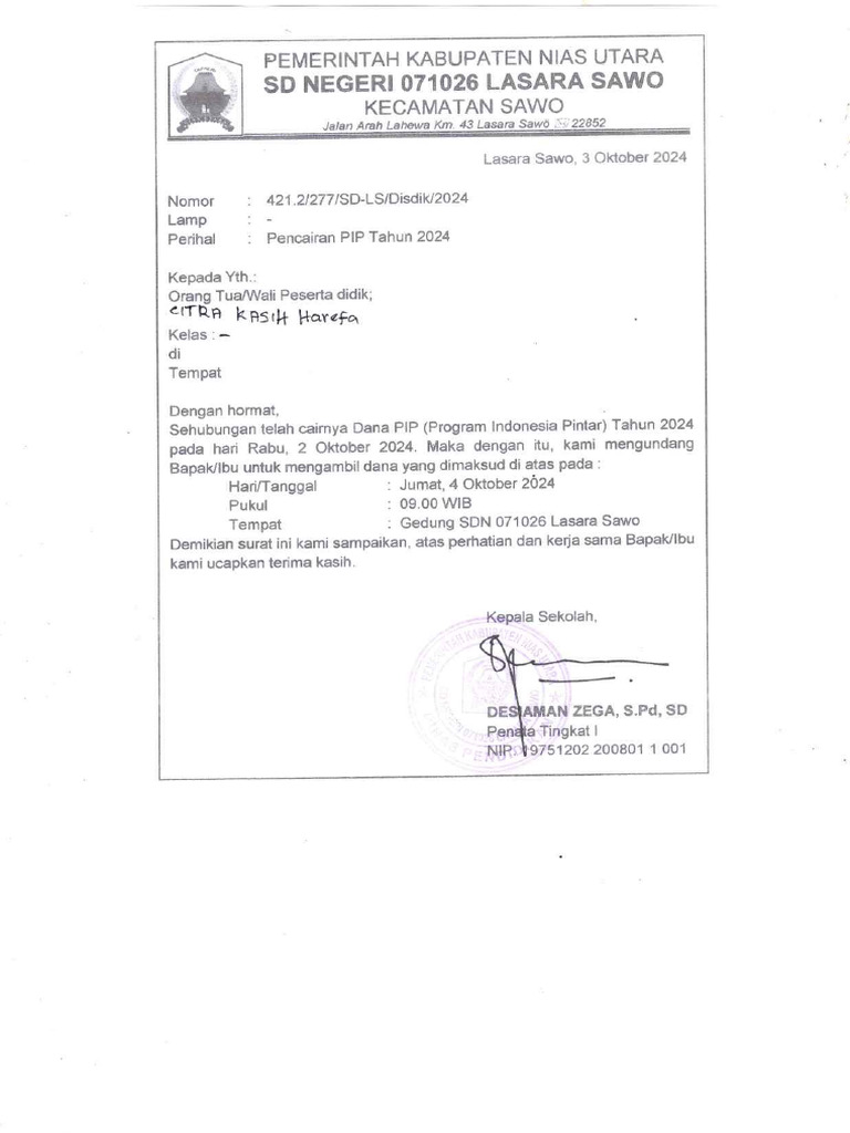 Contoh Surat Undangan PIP Tahun 2024 | PDF