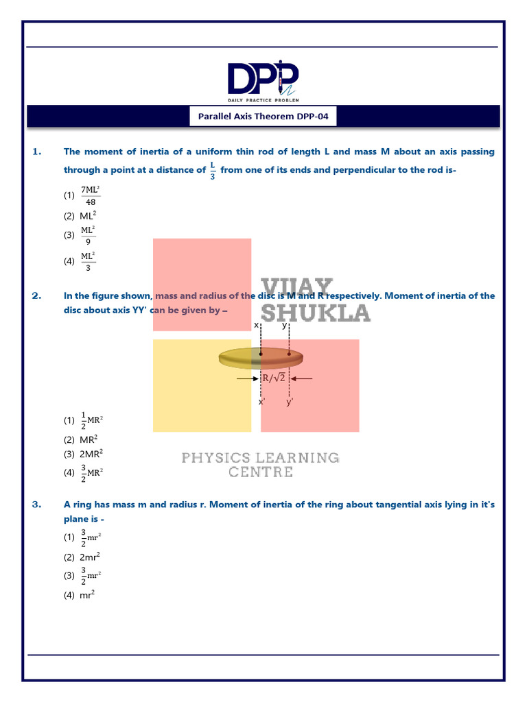 Parallel Axis Theorem DPP 4 | PDF