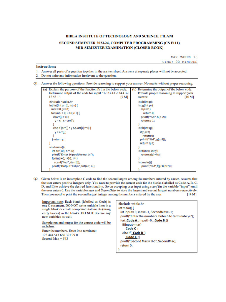 1158_CS_F111_20240617034625_Mid_Semester_Question_Paper | PDF