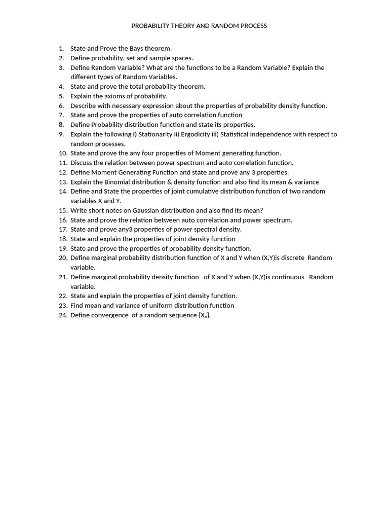 Probability Theory & Random Processes Guide | PDF