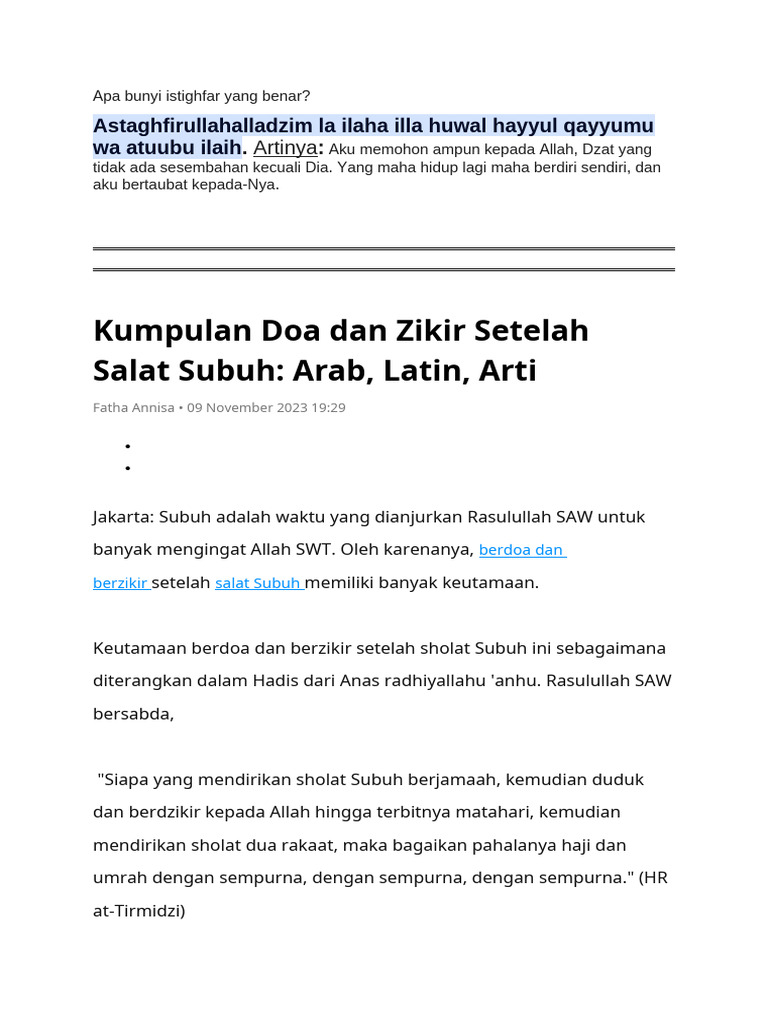 Bacaan After Solat | PDF