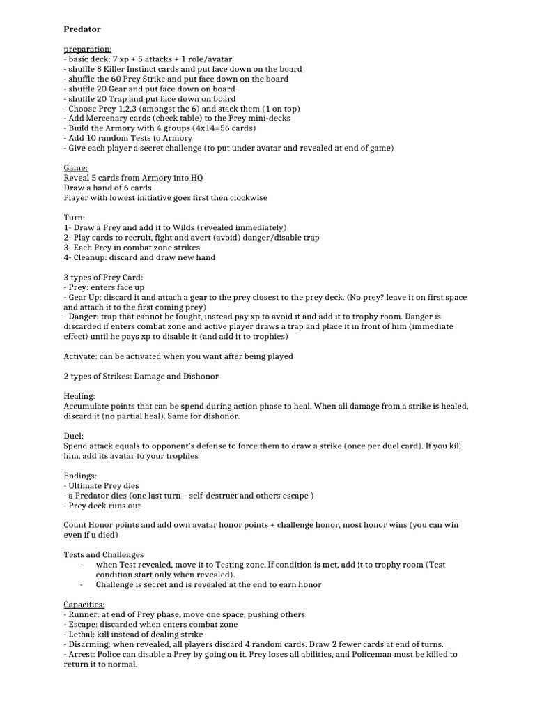 Predator Boardgame rules | PDF | Predation | Tabletop Games