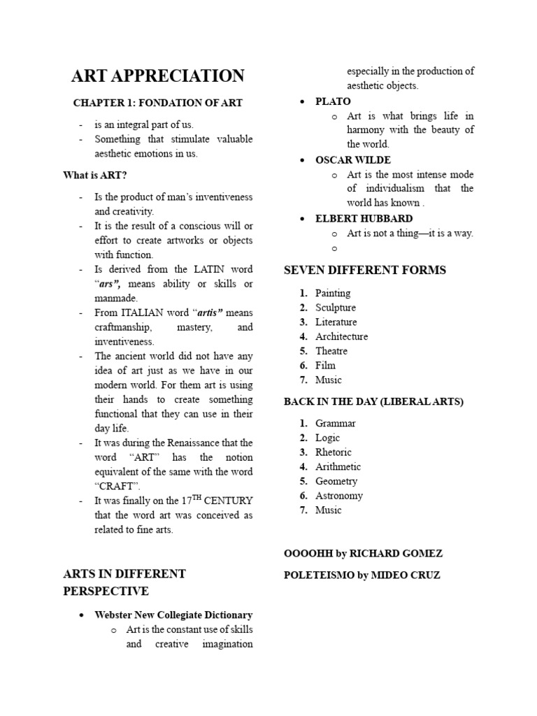 Art Appreciation Midterm Reviewer | PDF | Exposure (Photography) | Film ...