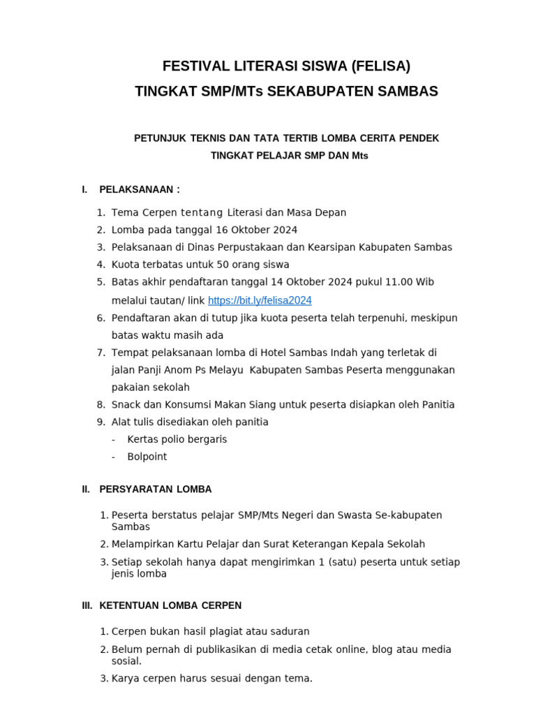 Juknis Cerpen Festival Literasi 2024 | PDF | Kajian Bahasa Asing