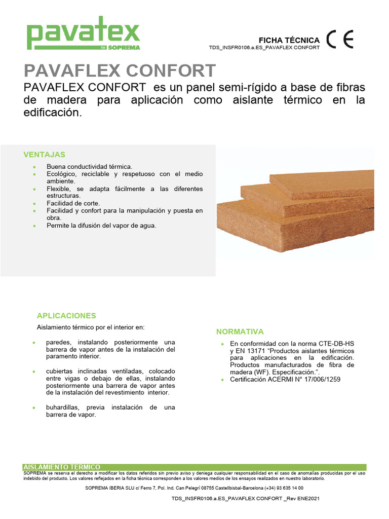 Pavaflex Confort | PDF | Aislamiento térmico | Materiales