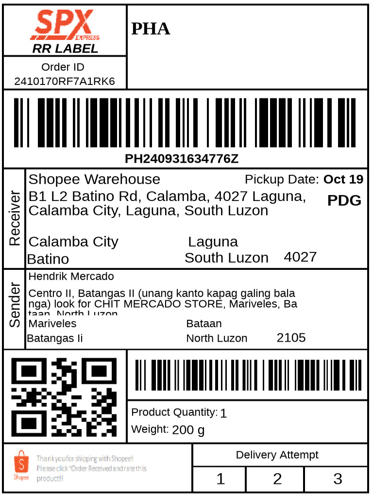 Shipping Details for Shopee Order | PDF