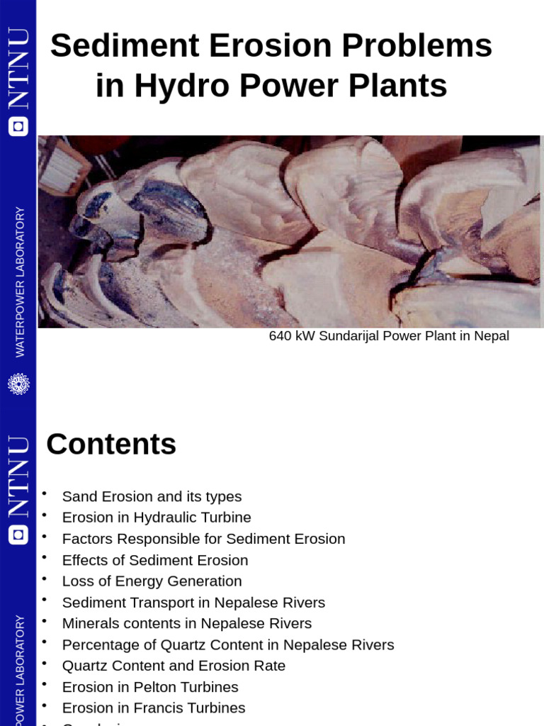 Sediment Erosion Problems in Hydro Power Plants | PDF | Wear | Erosion