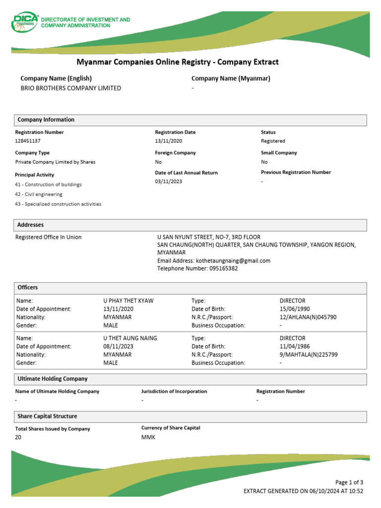 Company Extract | PDF | Myanmar