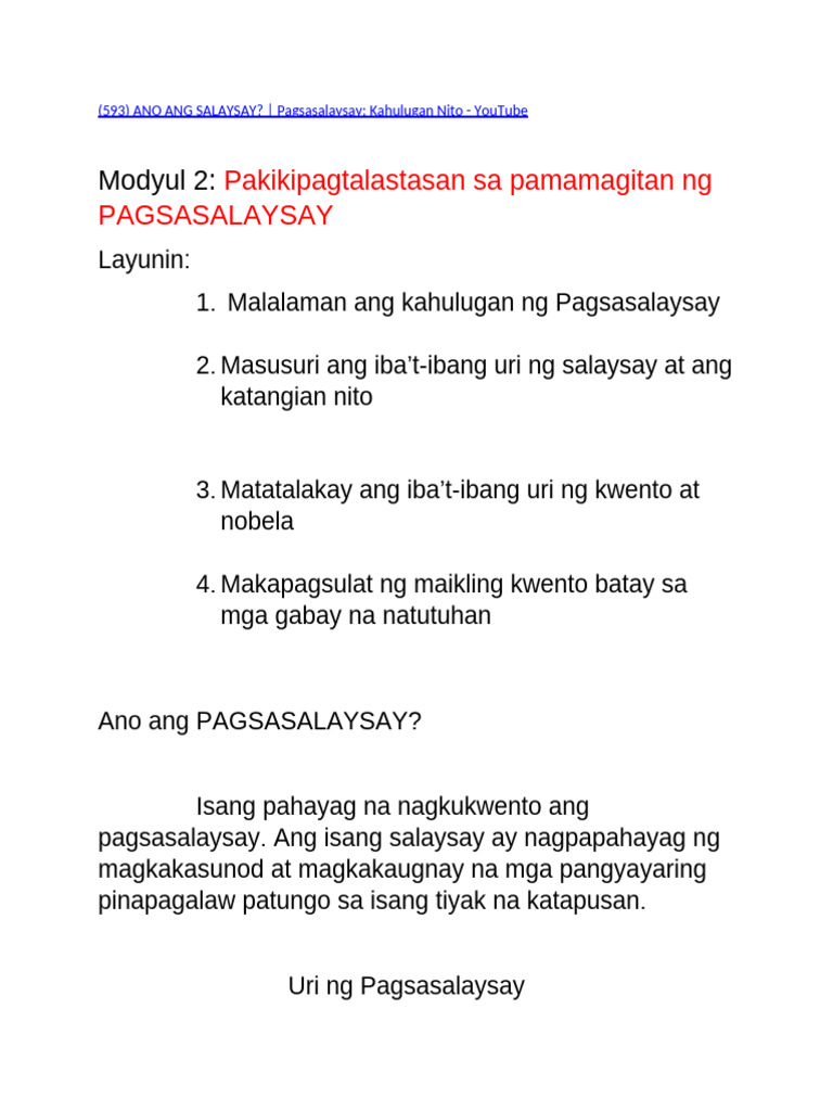 Modyul 2:: Pakikipagtalastasan Sa Pamamagitan NG Pagsasalaysay | PDF