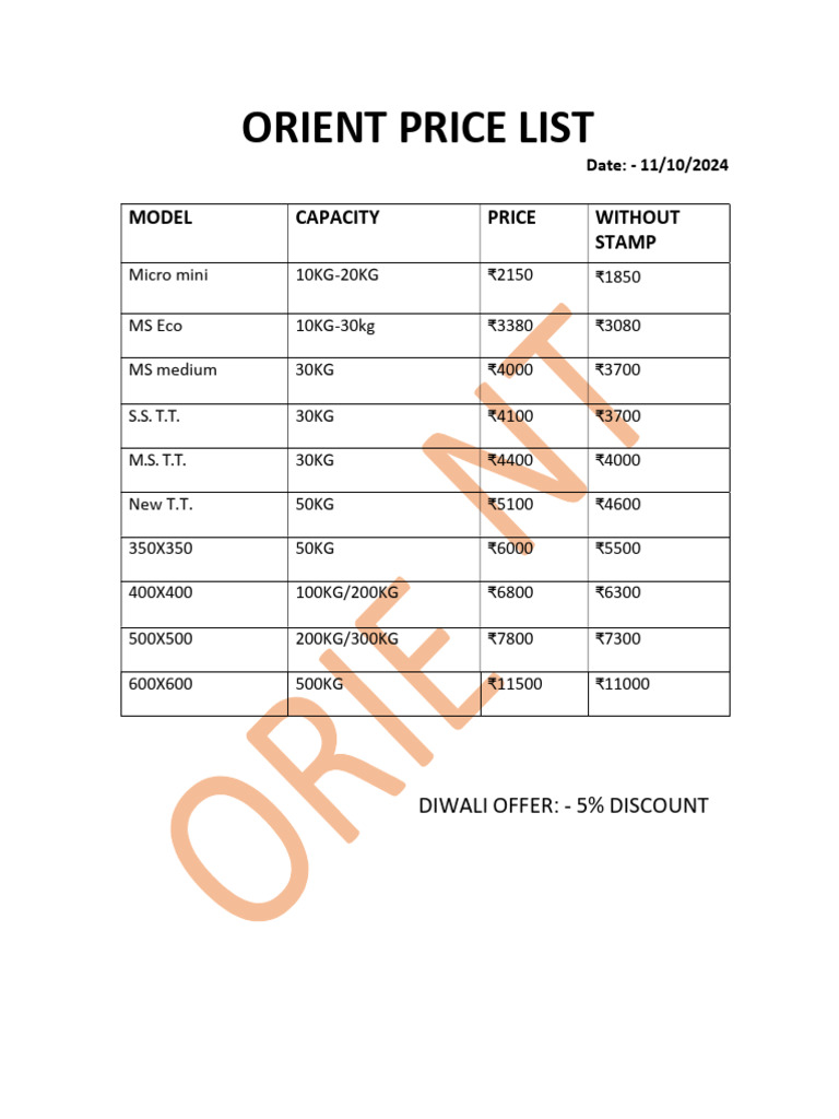 Orient Price List | PDF