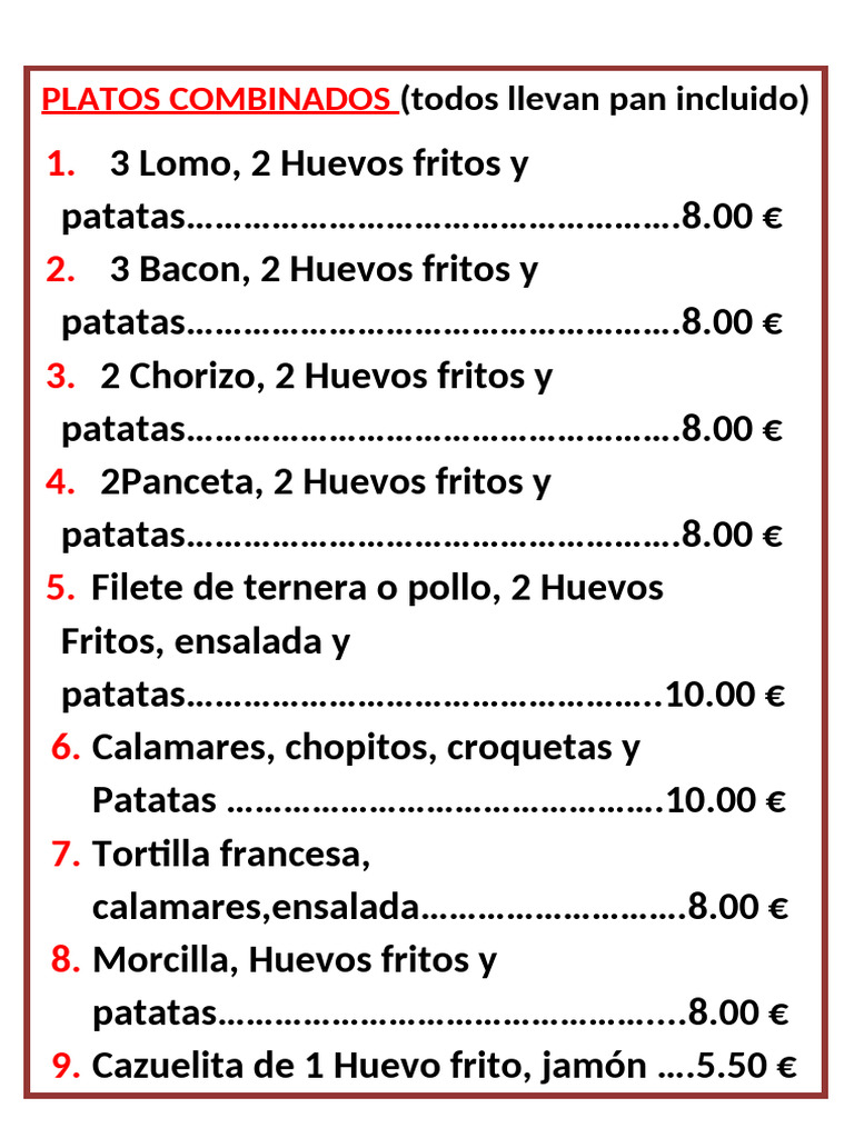 Platos Combinados | PDF | Cocina, comidas y vino | Ciencia y matemáticas