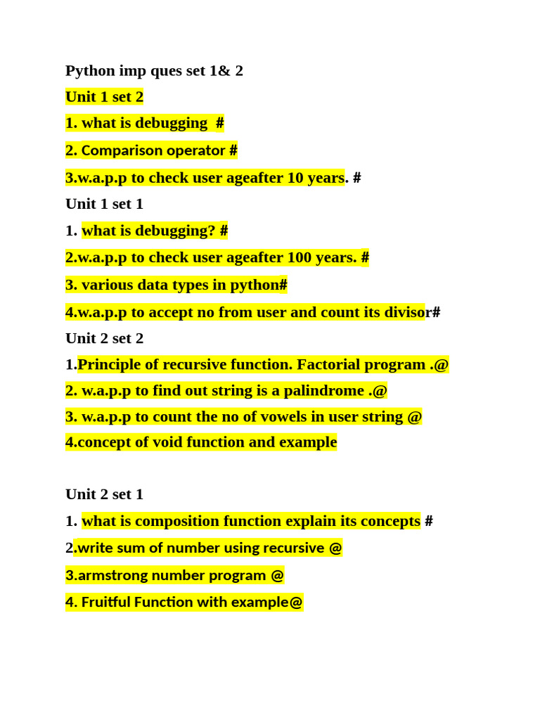 Python Imp Ques Set 2 | PDF | Teaching Methods & Materials | Computers