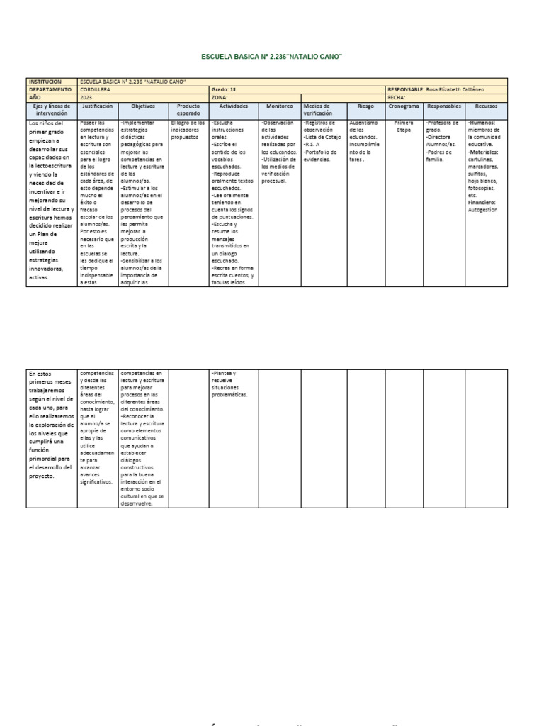 1º Plan de Mejora 2023 Ross Cattaneo | PDF | Aprendizaje | Cognición