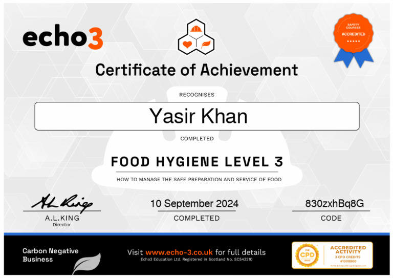 Level 3 - Food Hygiene Level 3 Certificate | PDF