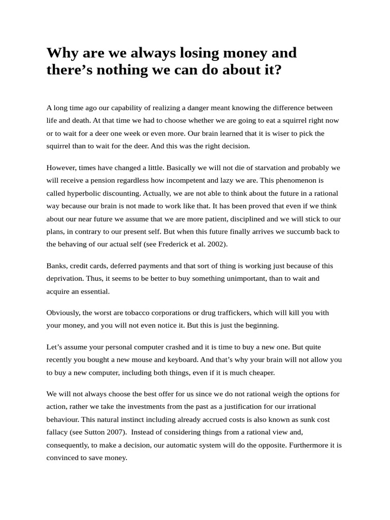 Why We Are Always Losing Money and There | PDF | Rationality | Economies