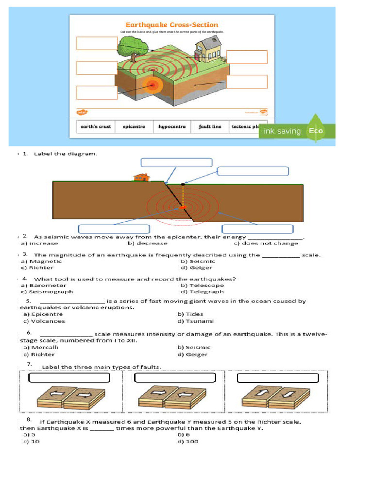 Worksheet For Earthquake 3 | PDF