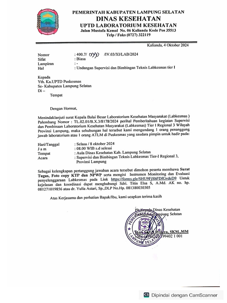 Undangan Supervisi Dan Bimtek Laboratorium | PDF