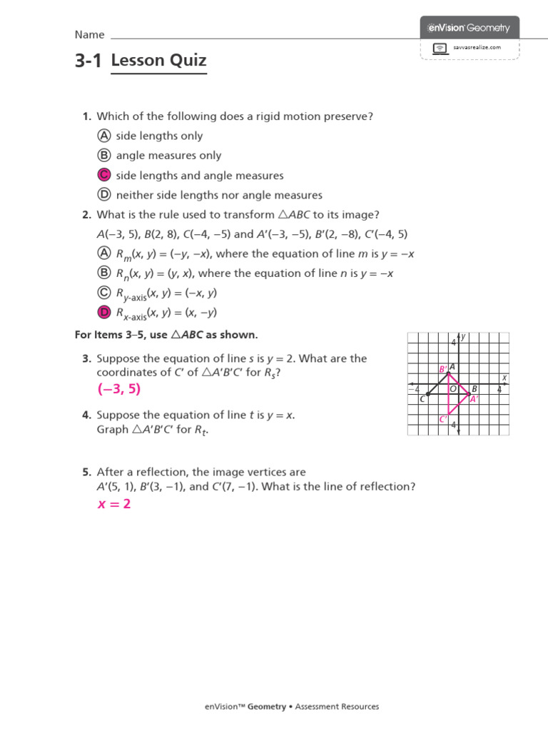 3-1 - Lesson Quiz - Answer Key | PDF