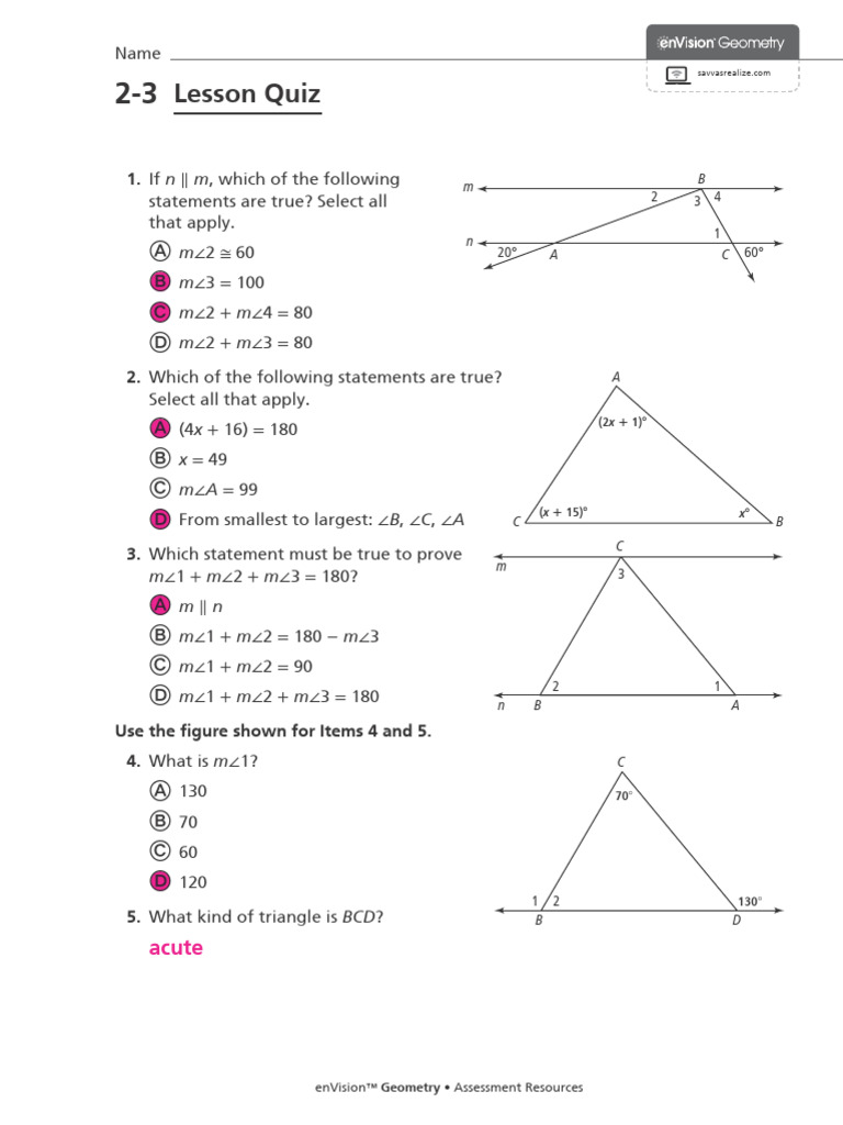 2-3 - Lesson Quiz - Answer Key | PDF