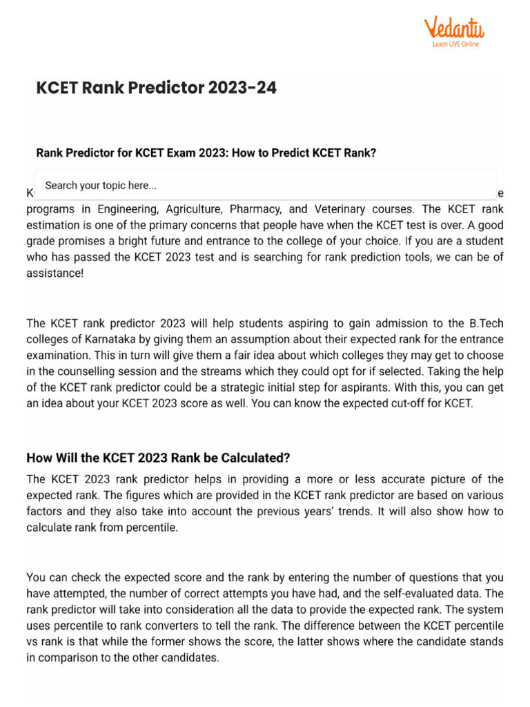 KCET Rank Predictor 2023-24 | PDF