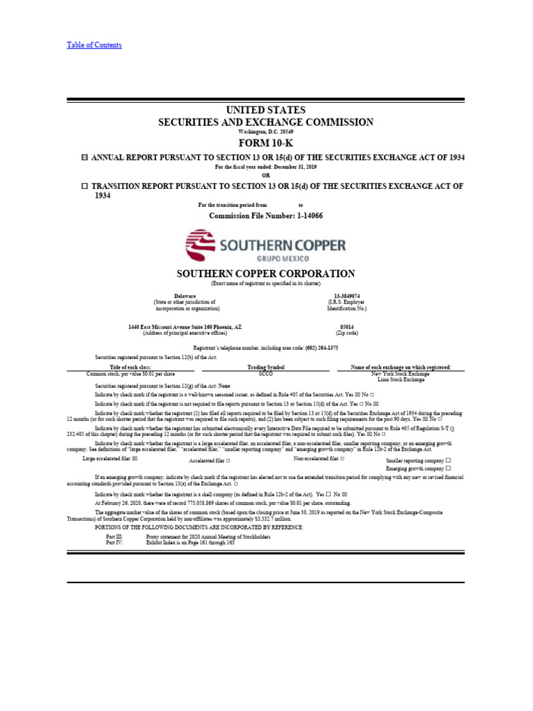 Form 10-k 2019 Final | PDF | Copper | Mining