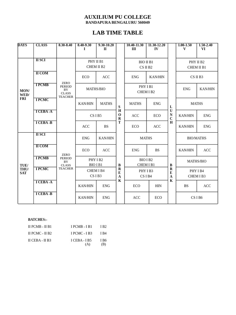 LAB Timetable | PDF