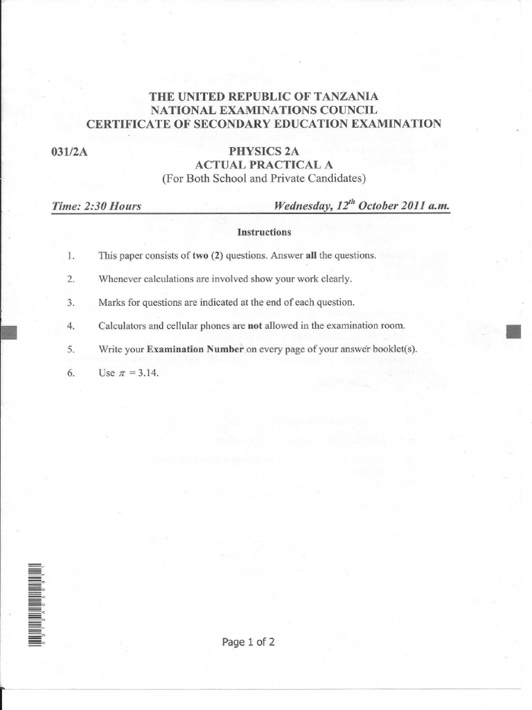 Physics 2A - 2011 | PDF