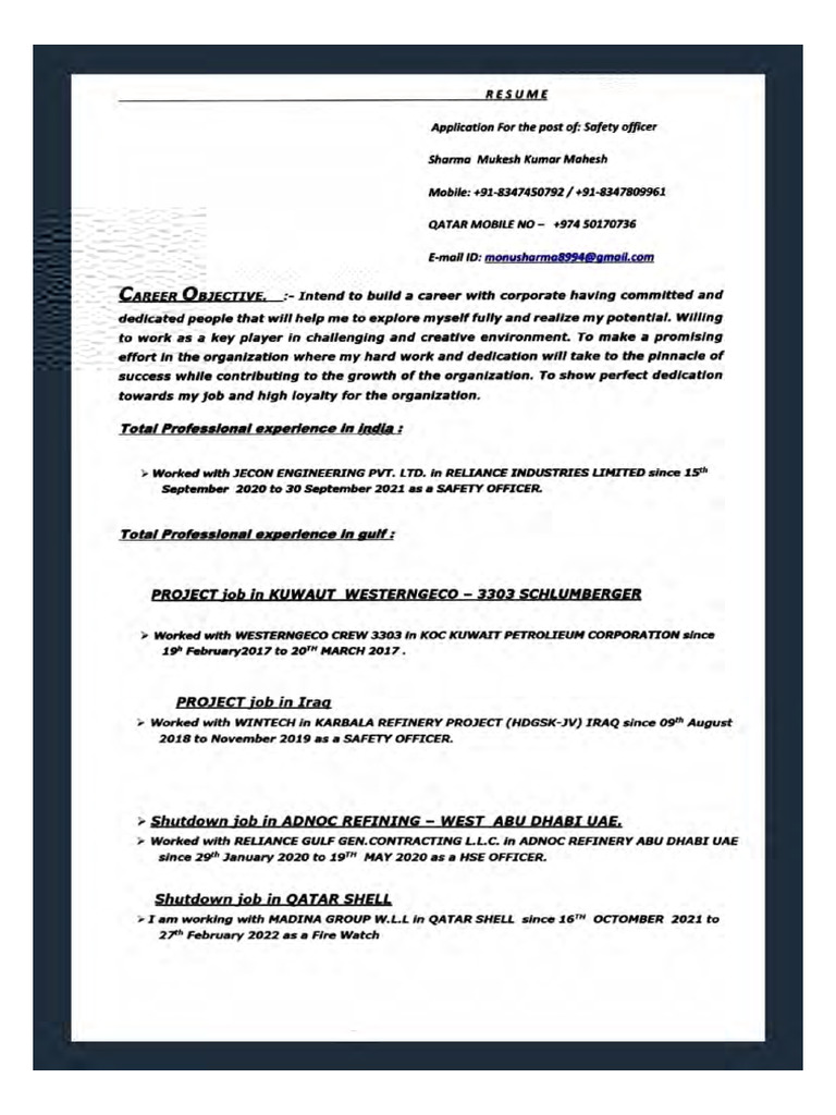 Mukesh Kumar Sharma - HSE | PDF