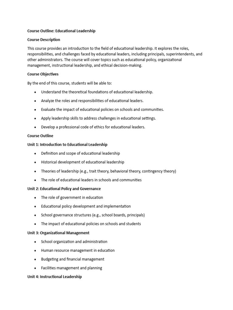 Leadership Course Outline | PDF | Leadership | Policy