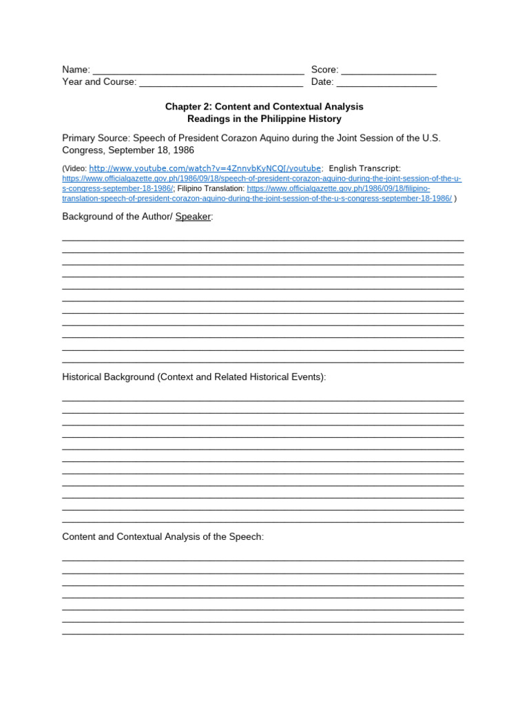 Aquino's 1986 U.S. Congress Speech Analysis | PDF | Human Communication