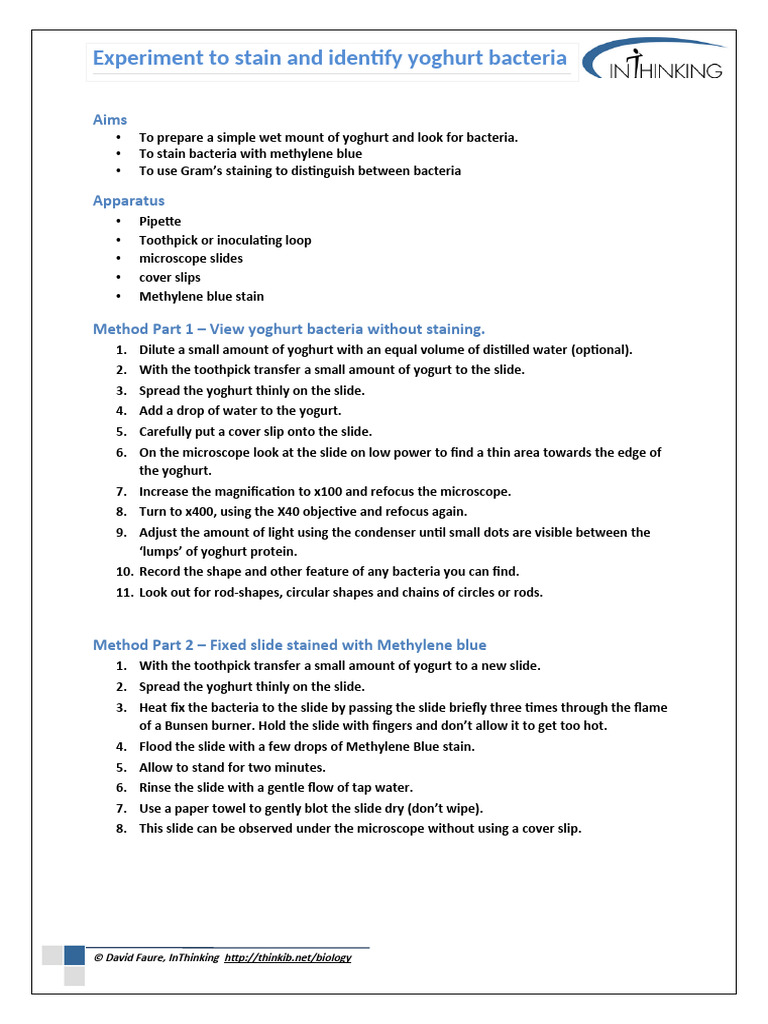 Experiment on Yoghurt and Milk Bacteria Activity Worksheet (1) | PDF ...
