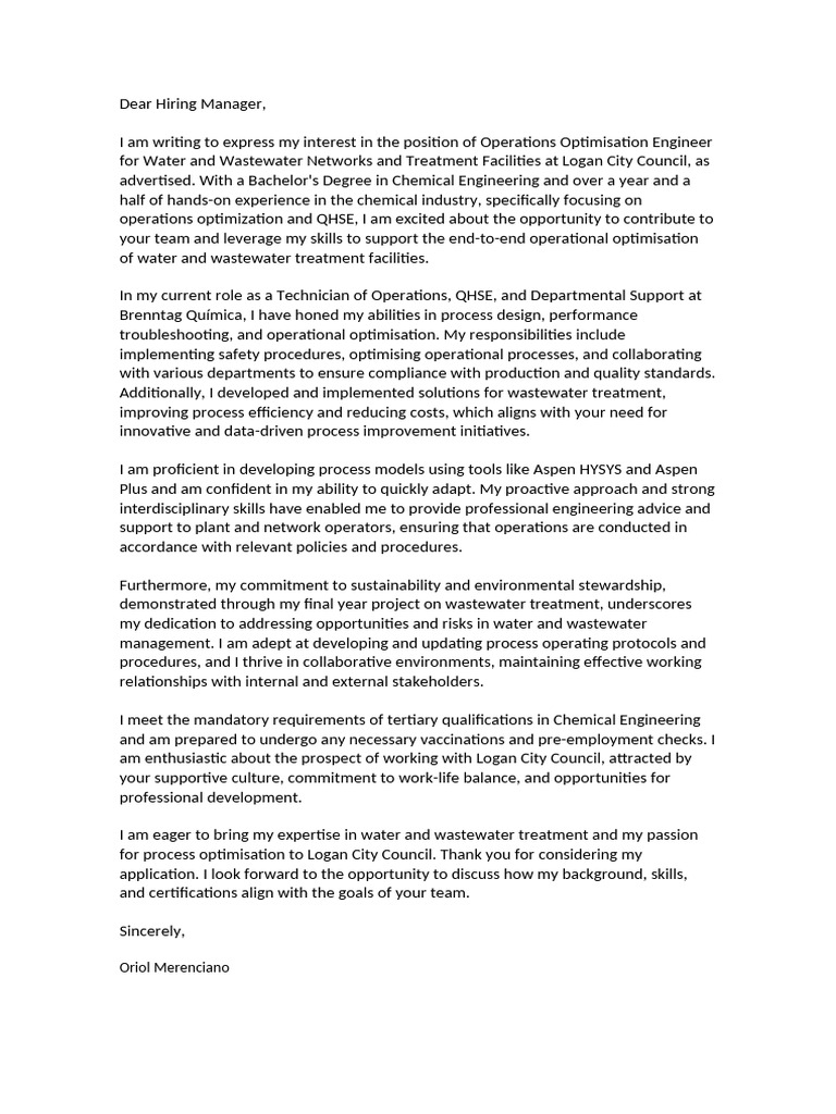 Dear Hiring Manager Logan Water | PDF | Program Optimization | Engineering