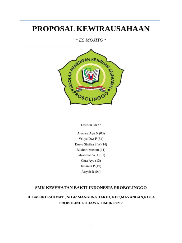 Proposal Kewirausahaan SMK Kes Es Mojito PT2 (Selesai) | PDF
