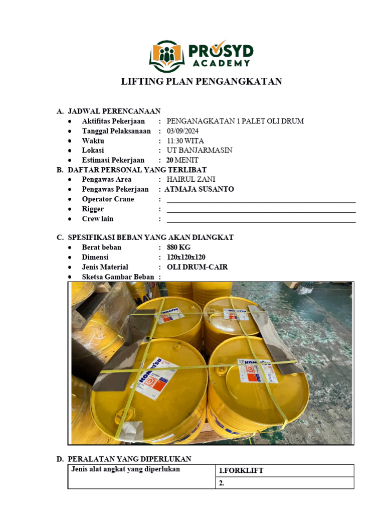Rencana Pengangkatan Oli Drum 880 KG | PDF