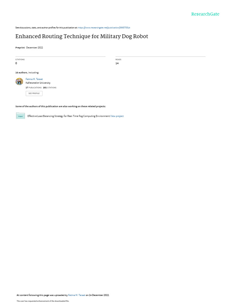 Enhanced Routing Technique for Military Dog Robot | PDF | Routing | Cloud Computing